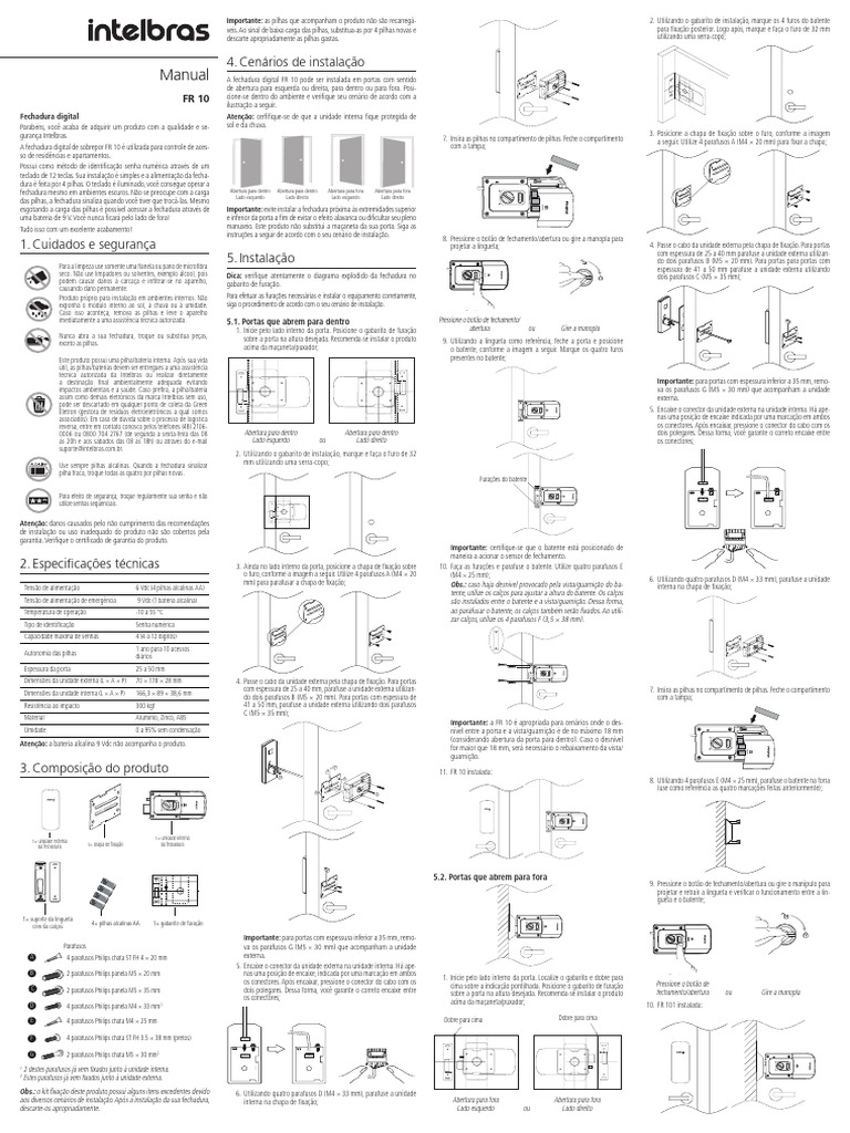 Instalação da Fechadura Digital FR 10 | PDF | Parafuso