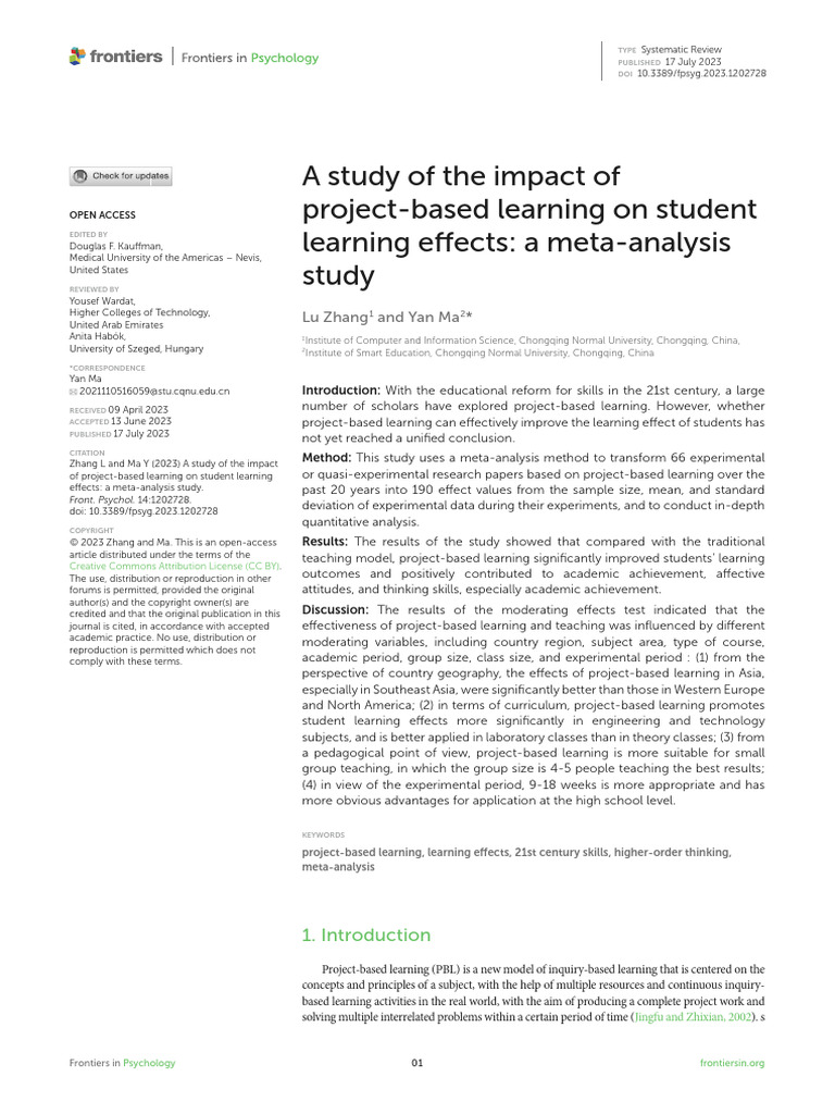 Estudio ABP | PDF | Project Based Learning | Meta Analysis