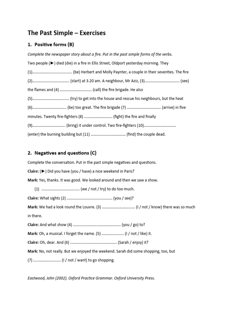 Past Simple - Exercises | PDF | Art