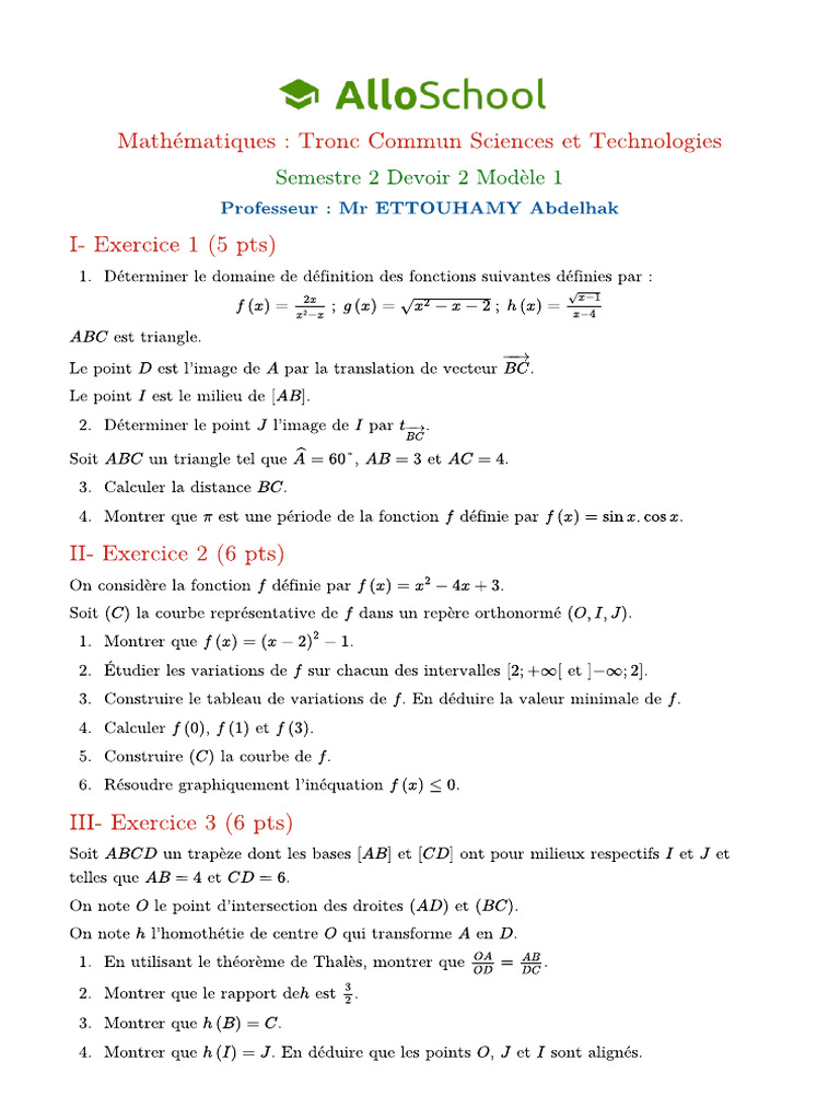 Math TC Semestre 2 Devoir 2 Modele 1 1 | PDF
