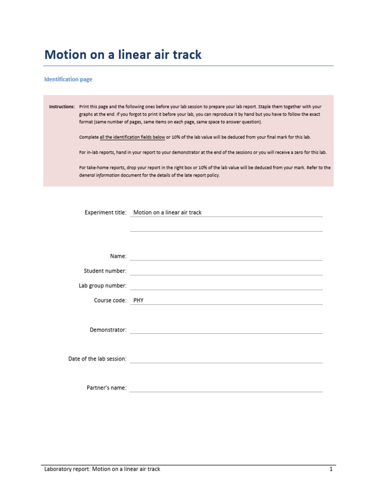 Motion On A Linear Air Track - Report | PDF | Force | Newton's Laws Of ...