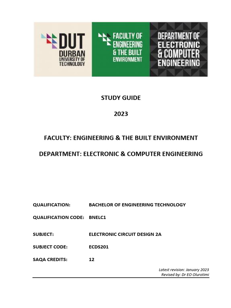 Study Guide Electronic Circuit Design 2A S12023 | PDF | Electronic ...
