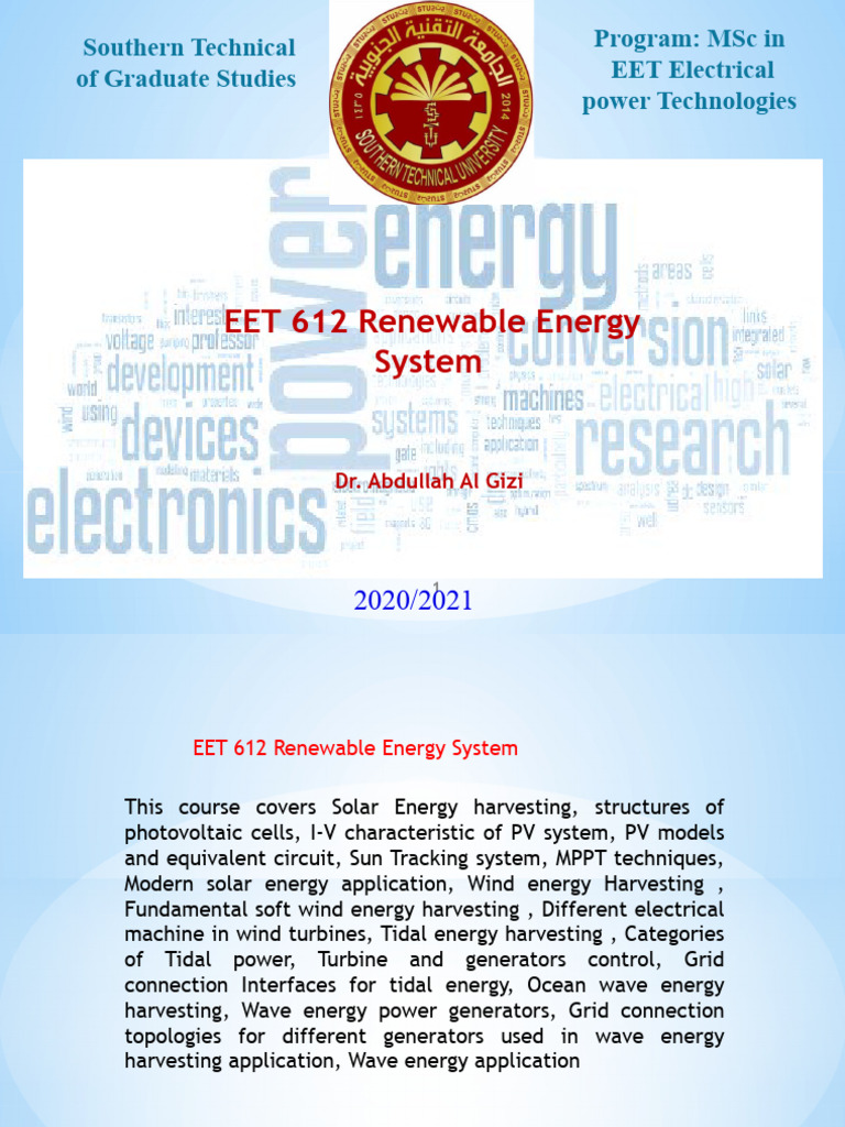 EET 612 Renewable Energy 1-1 | PDF | Photovoltaics | Solar Cell