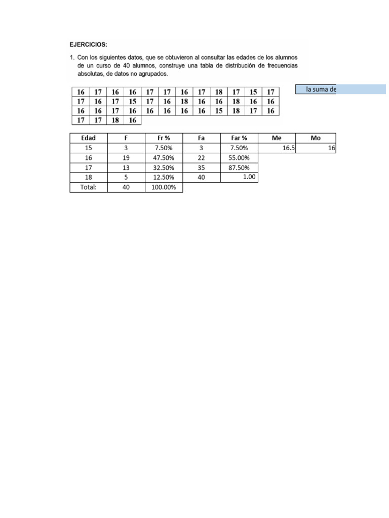 Tabla de Frecuencias 1 - Ejercicios | PDF