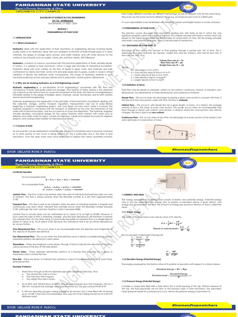 Module 1 - Fundamentals of Fluid Flow | PDF | Fluid Dynamics | Turbulence