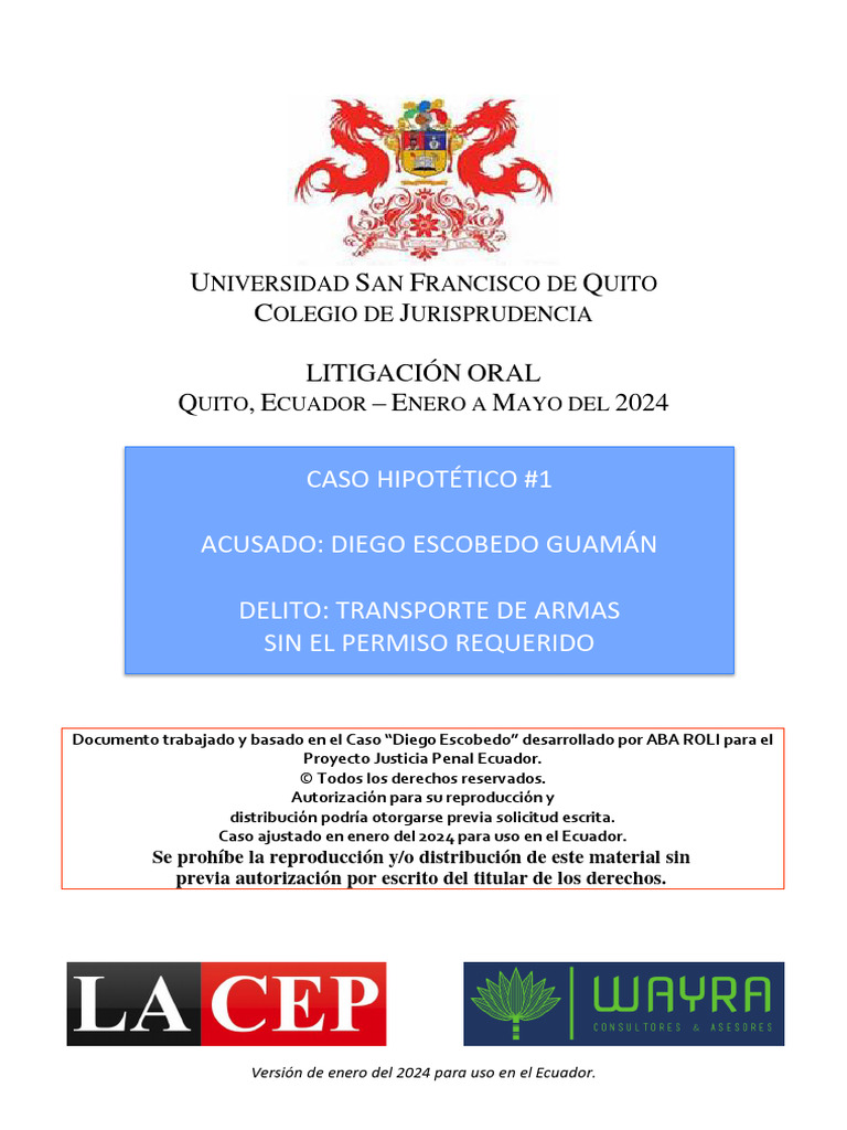 Caso 1 Diego Escobedo. USFQ. Litigación Oral. Verjan2024 | PDF | Policía | Ecuador