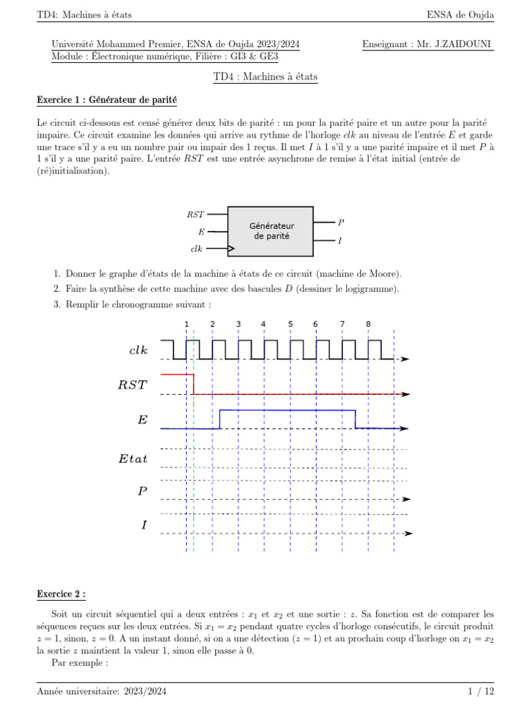 TD4 Systemes Sequentiels 2023 2024 | PDF | Feu de circulation | Ingénierie informatique