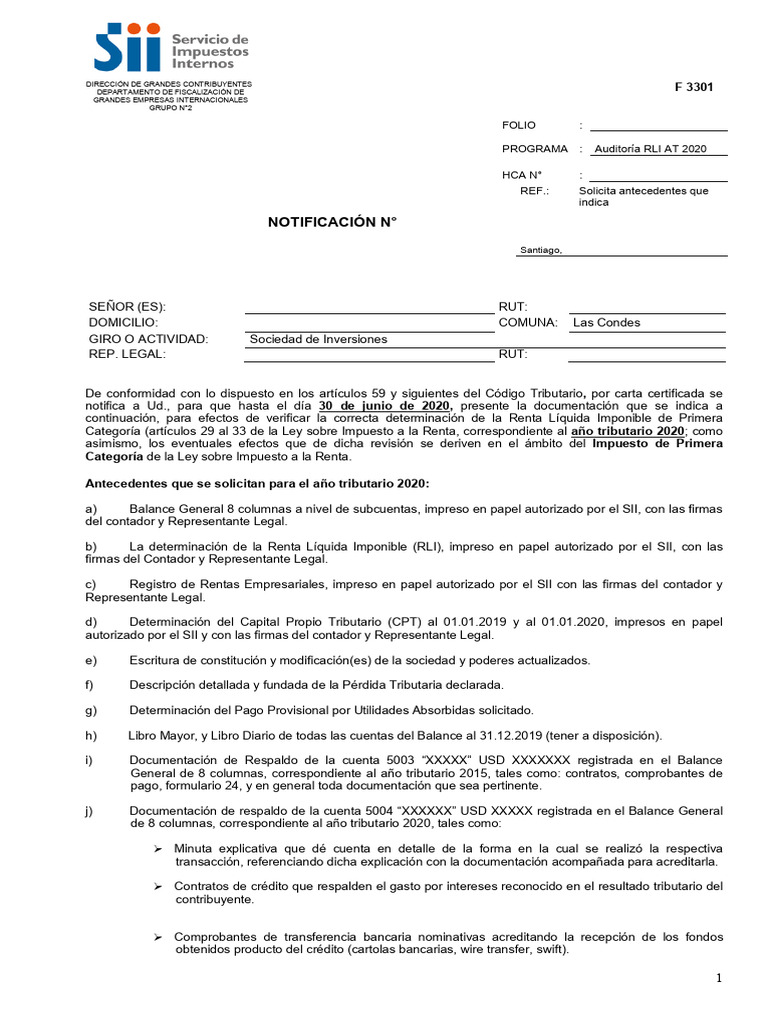 Notificacion RLI 2020 | PDF | Pagos | Dinero