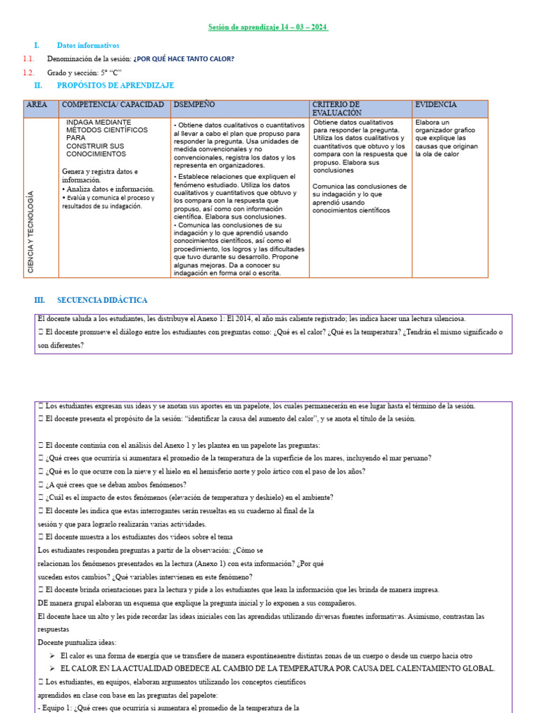Sesión de Aprendizaje 14 | Descargar gratis PDF | Investigación cuantitativa | Aprendizaje