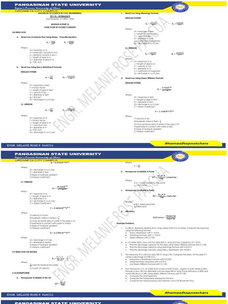 Module 3 (Part 2) - Fluid Flow in Closed Conduits | PDF | Plumbing ...