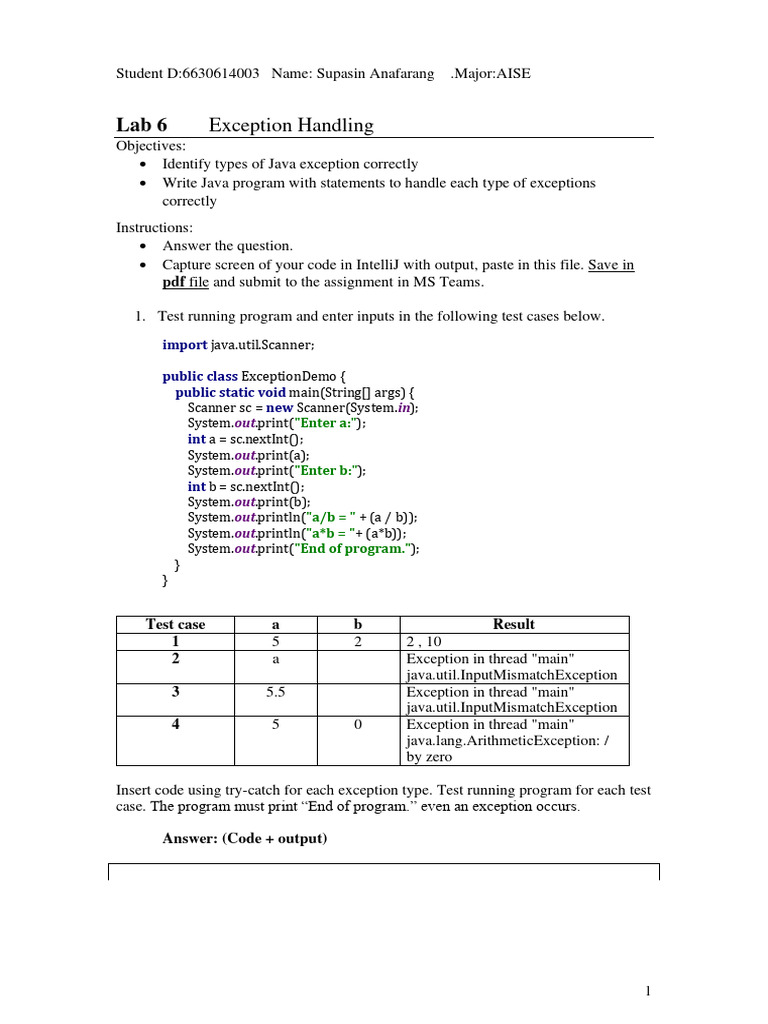 Lab6-ExceptionHandling 1 | PDF | Computer Program | Programming