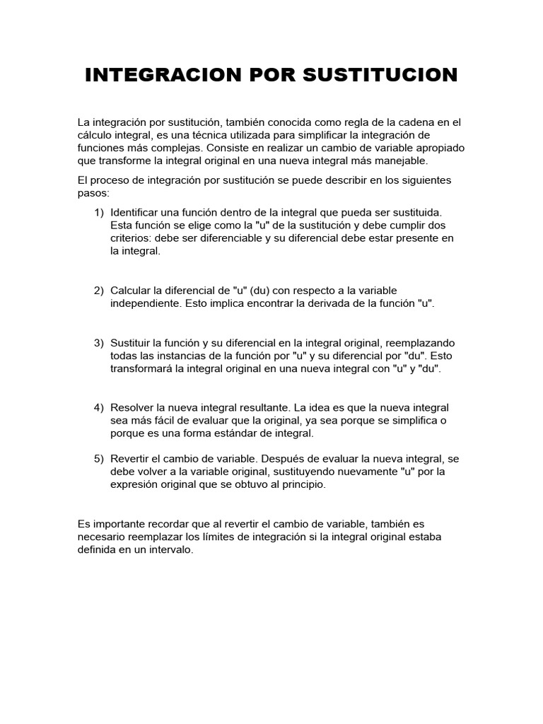 Integracion Por Sustitucion | PDF | Integral | Derivado