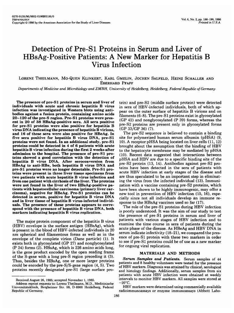 Hepatology - March April 1986 - Theilmann - Detection of Pre s1 ...