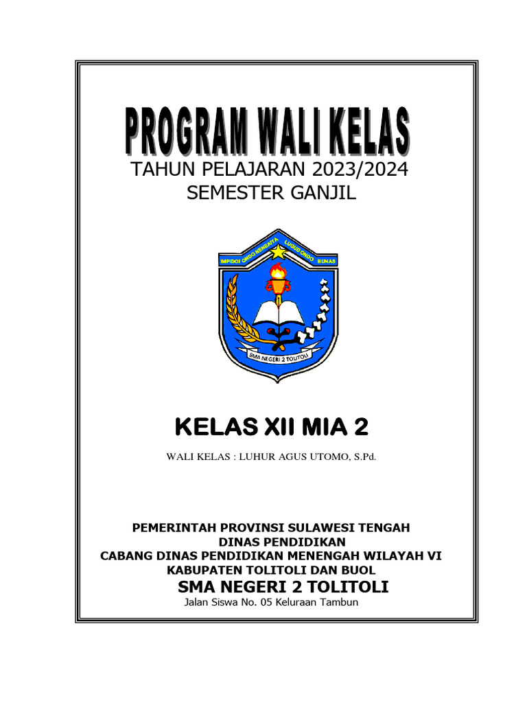 Program Kerja Wali Kelas XII MIA2 Ganjil | PDF | Karier & Perkembangan