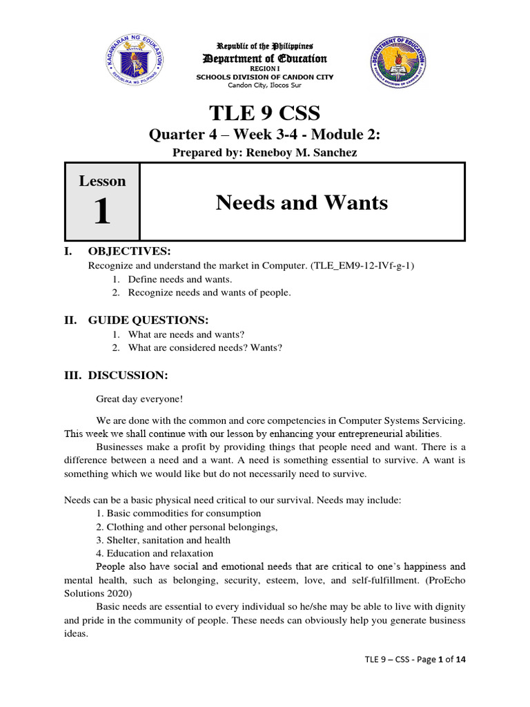TLE 9: Needs, Wants & SWOT Analysis | PDF | Swot Analysis | Economies