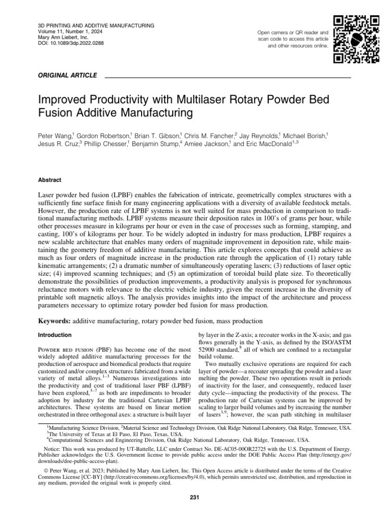 Wang Et Al 2024 Improved Productivity With Multilaser Rotary Powder Bed ...