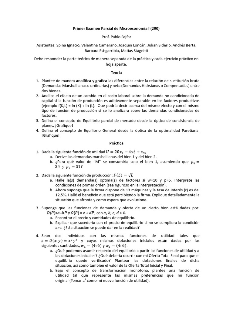 Primer Parcial Micro 1 UBA | PDF | Microeconomía | Oferta (economía)