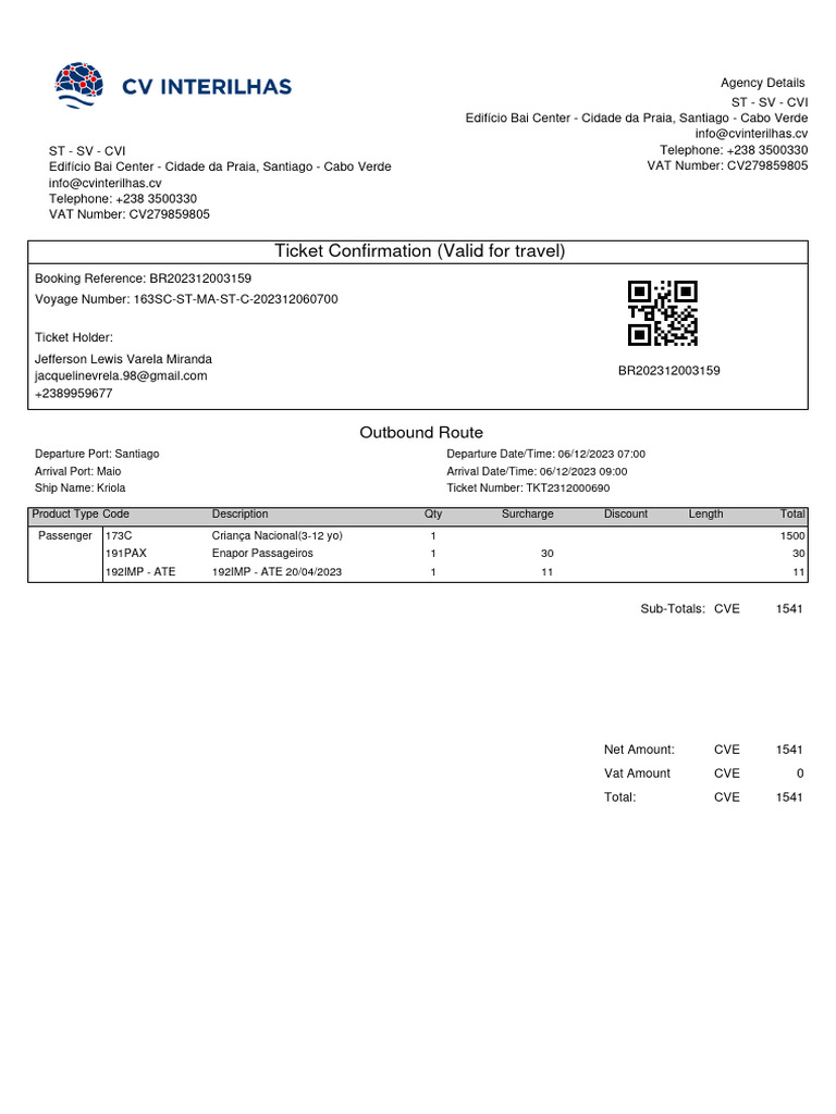 Ticket Confirmation for Voyage Kriola | PDF | Identity Document