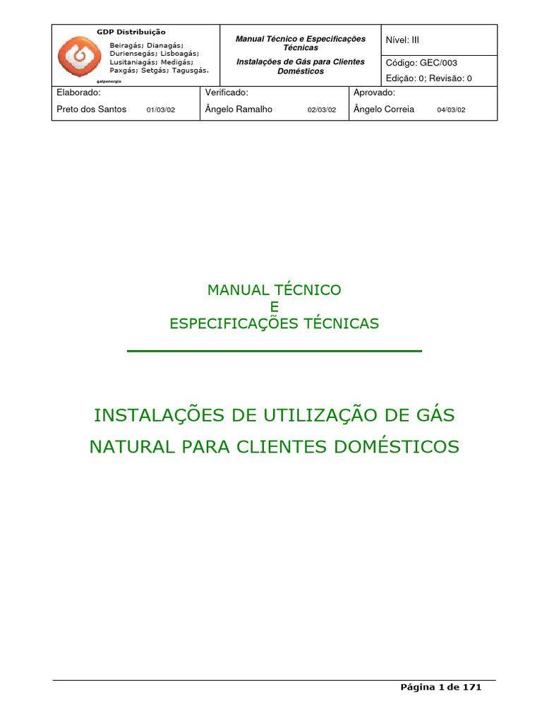 Manual Técnico de Instalações de Gás | PDF | Gás natural | Gases