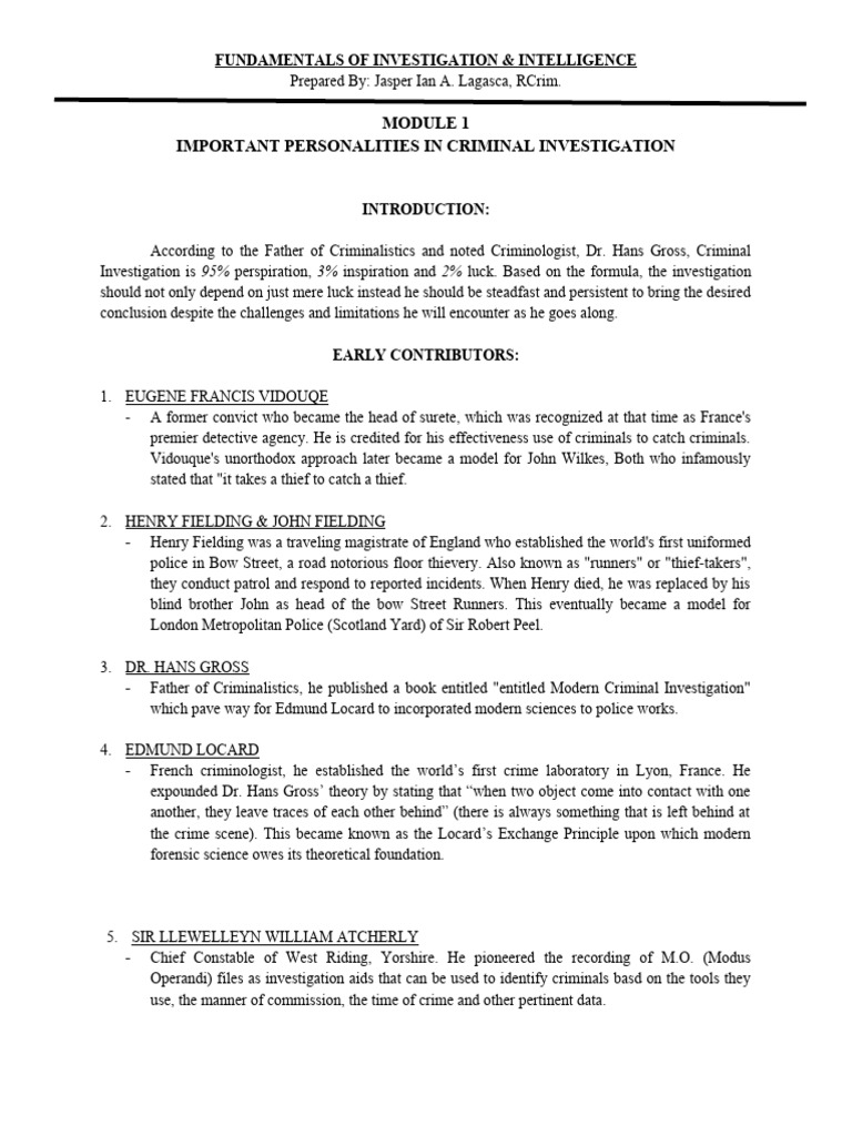 MODULE 1 - Fundamentals of Investigation and Intelligence | Download ...