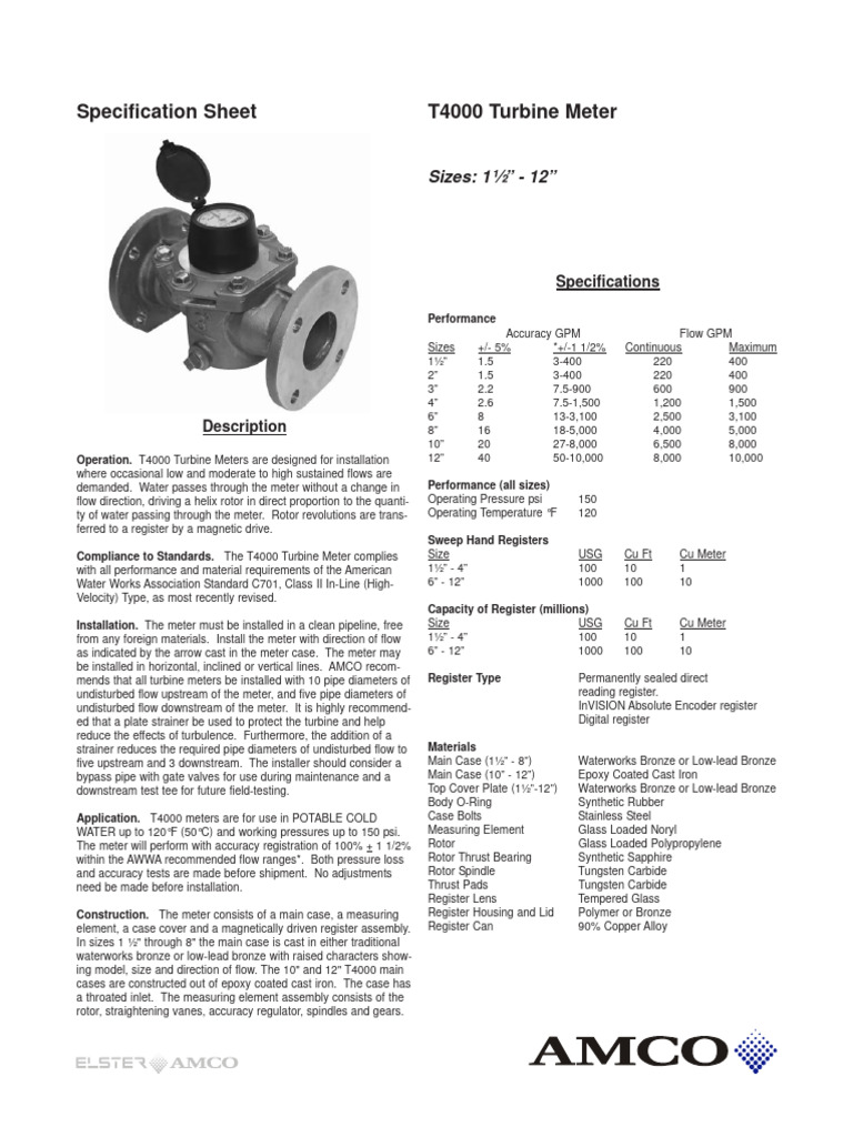 Amco T4000 WATER METER | Download Free PDF | Pipe (Fluid Conveyance ...