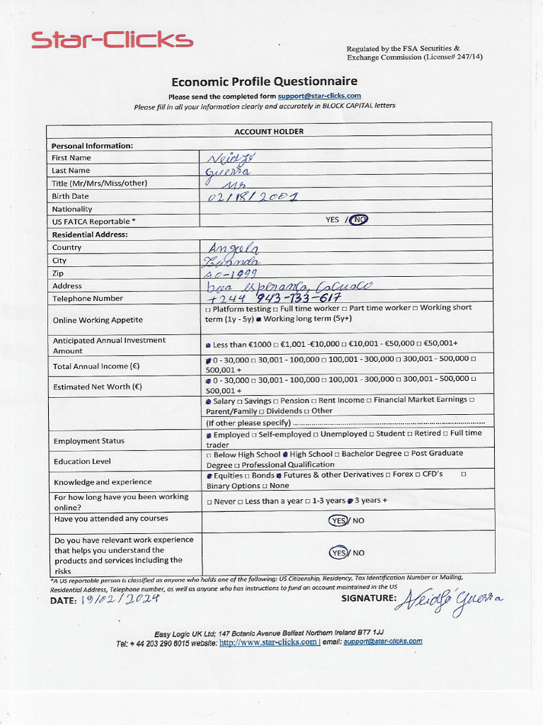Economic Profile Questionnaire | PDF