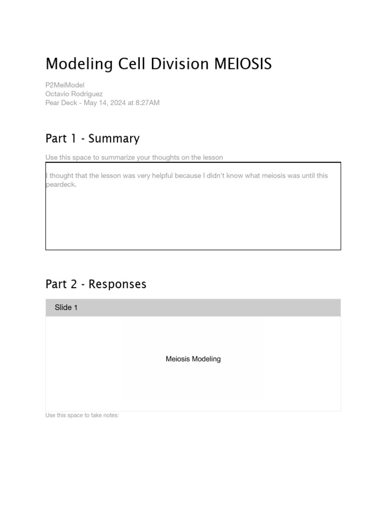 Modeling Cell Division MEIOSIS - P2MeiModel - Aidan McGuire | PDF | Meiosis | Biotechnology