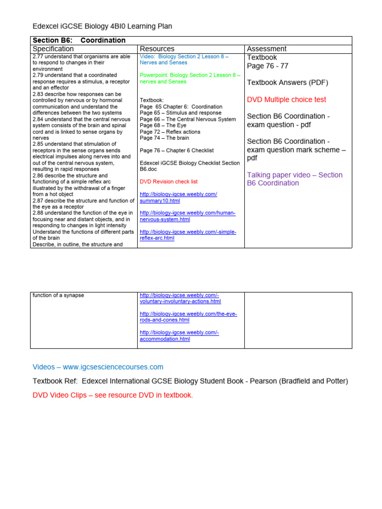 iGCSE Biology: Coordination Guide | PDF | Nervous System | Nerve