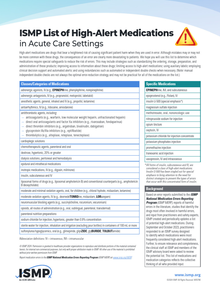 ISMP High-Alert Medications List 2024 | PDF | Medical Treatments ...