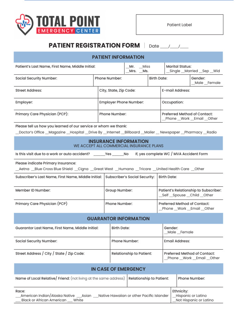 ER - Patient Registration Forms | PDF | Health Insurance Portability ...