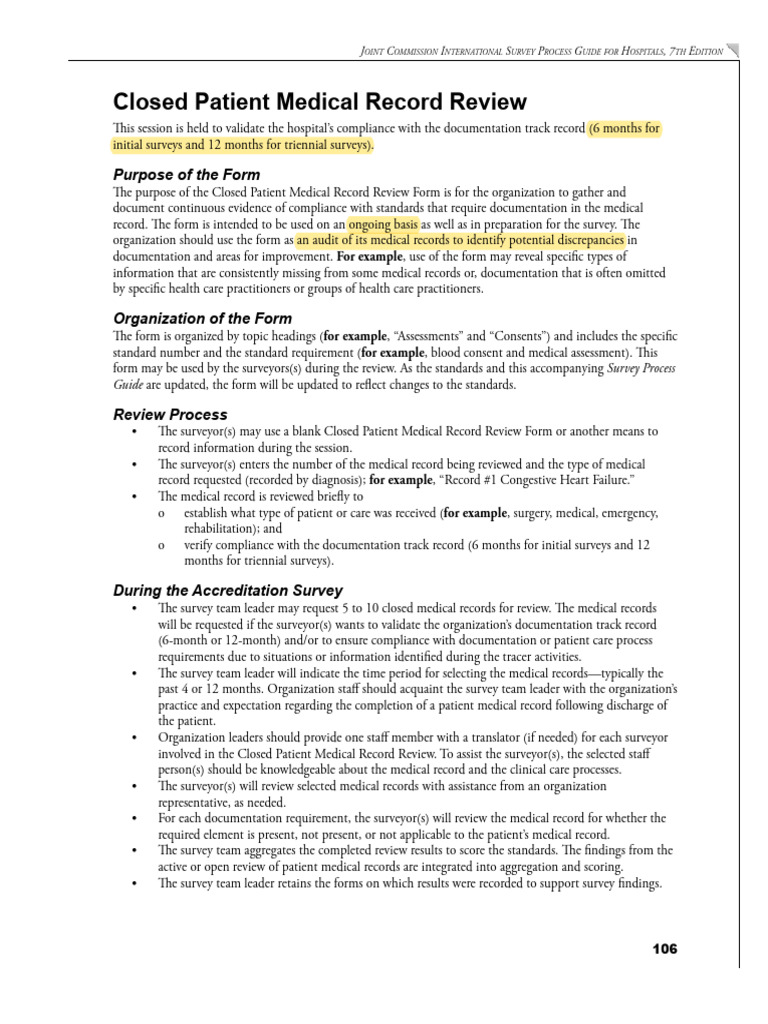 Closed Medical Record Review Guide | PDF | Patient | Medical Record