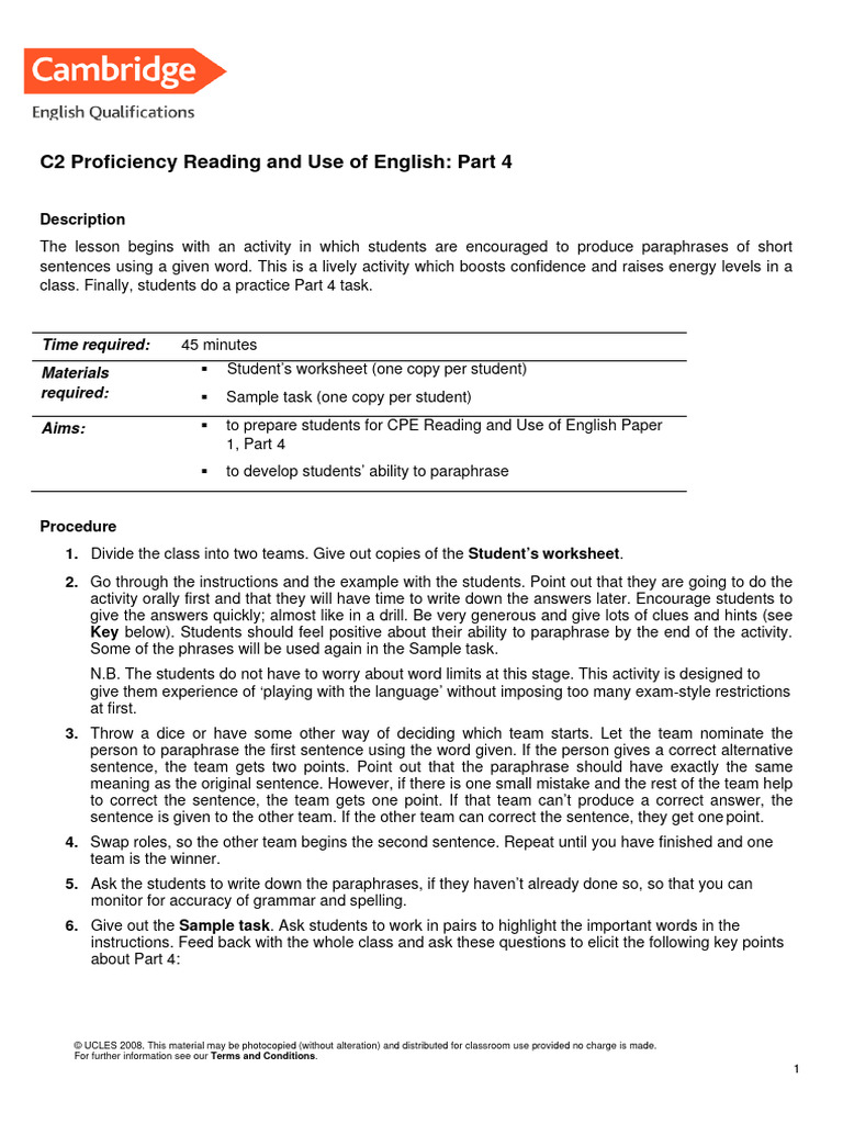 Cambridge English c2 Proficiency Reading Part 4 | PDF | Syntax | Grammar