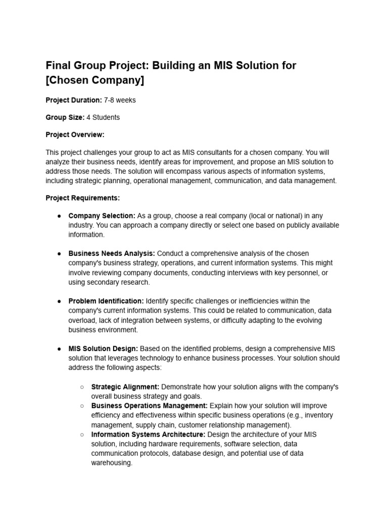 MIS Solution Project for Business Improvement | PDF | Management ...