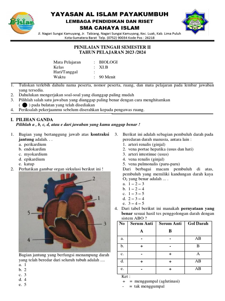 Soal PTS 2 Bio Xi.b 2024 Fix | PDF
