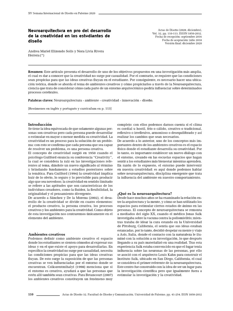 Neuroarquitectura en Pro Del Desarrollo de La Creatividad | Descargar ... Neuroarquitectura en Pro Del Desarrollo de La Creatividad | Descargar ...