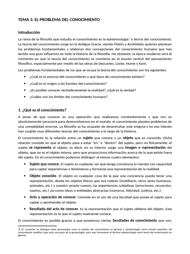Tema 3 El Problema Del Conocimiento | PDF | Verdad | Conocimiento