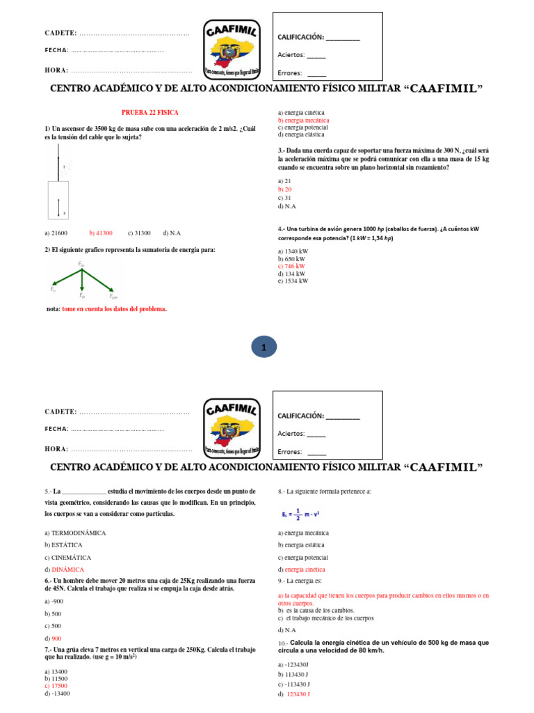Prueba 22 logico y fisica RESPUESTAS | PDF | Mecánica | Física