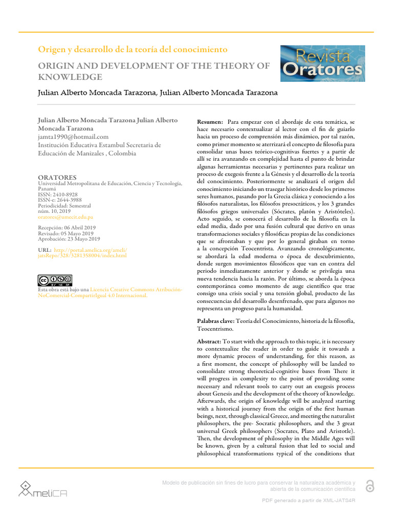Origin and Development of The Theory of Knowledge: Origen y Desarrollo ...