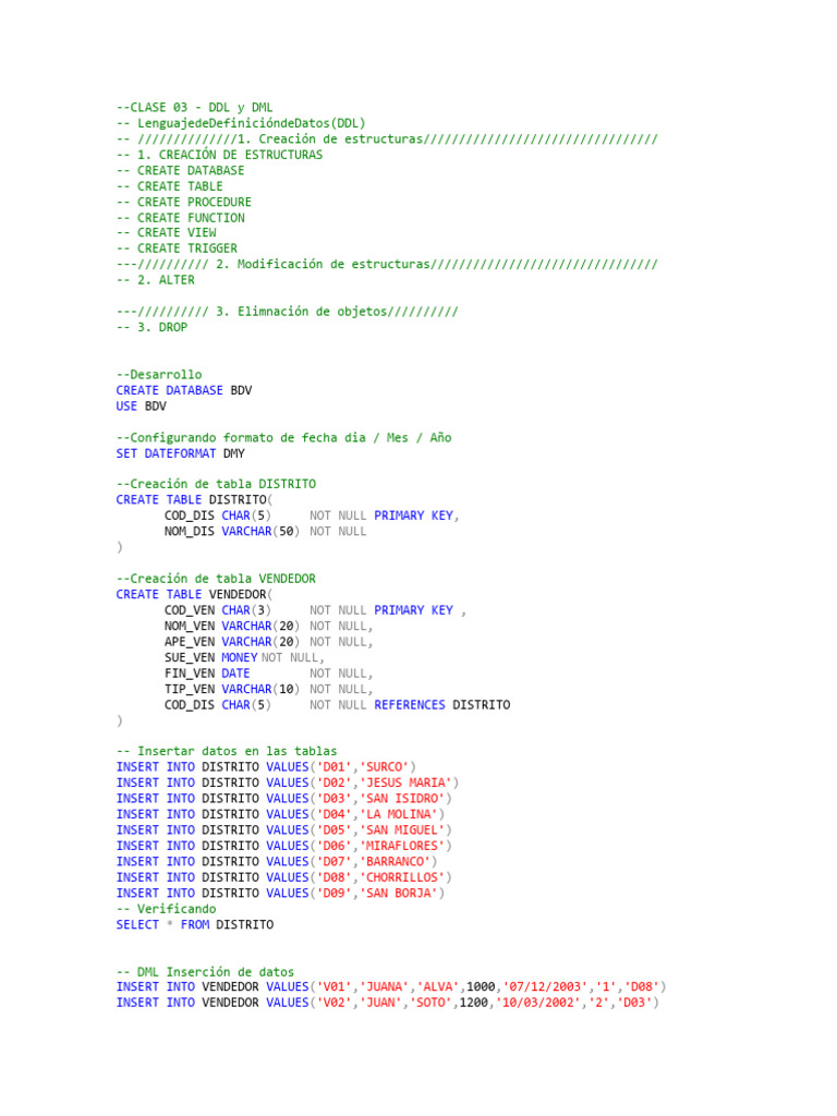 Estructuras DDL y DML en SQL | PDF | Bases de datos | Software de ...