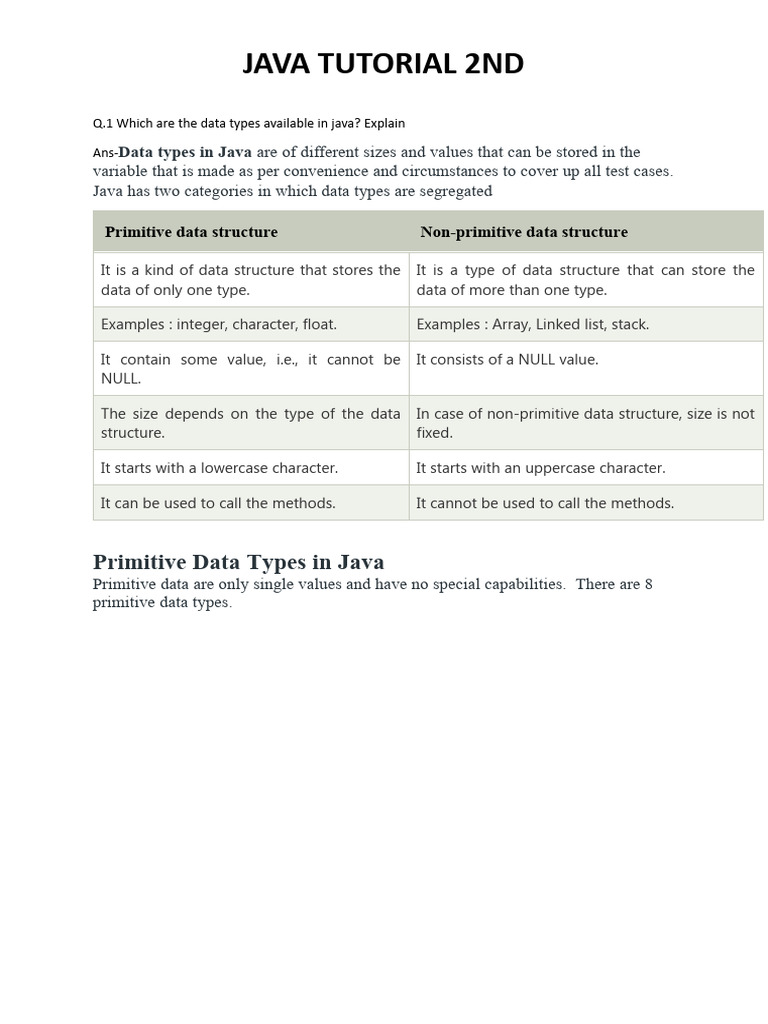 Java Tutorial 2 Pdf Class Computer Programming Data Type