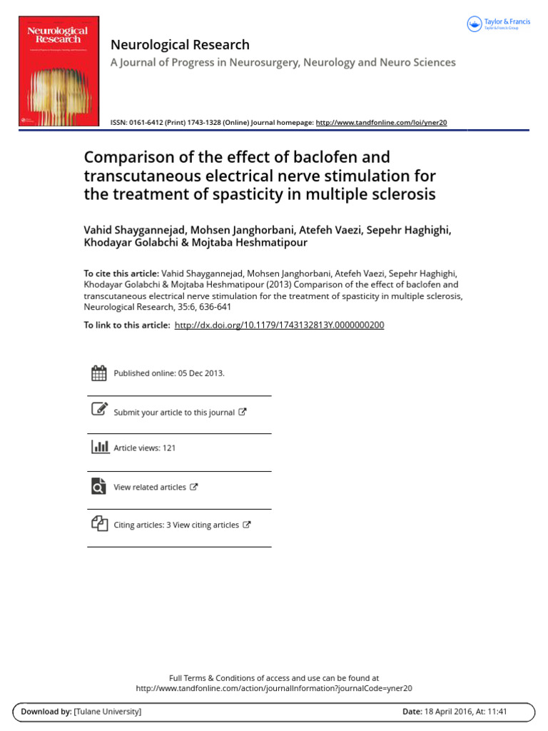 Comparison of The Effect of Baclofen and Transcutaneous Electrical ...