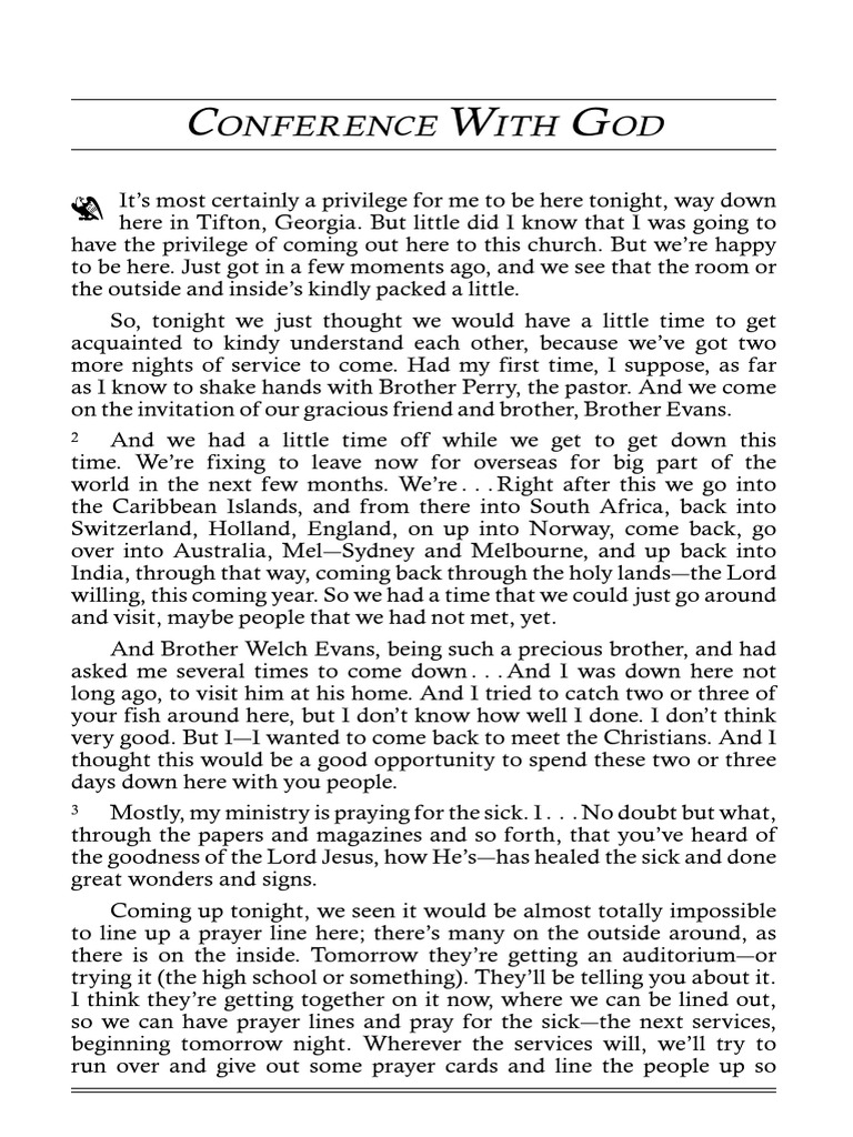 60-0108 Conference With God VGR | PDF | Eternal Life (Christianity) | Jesus