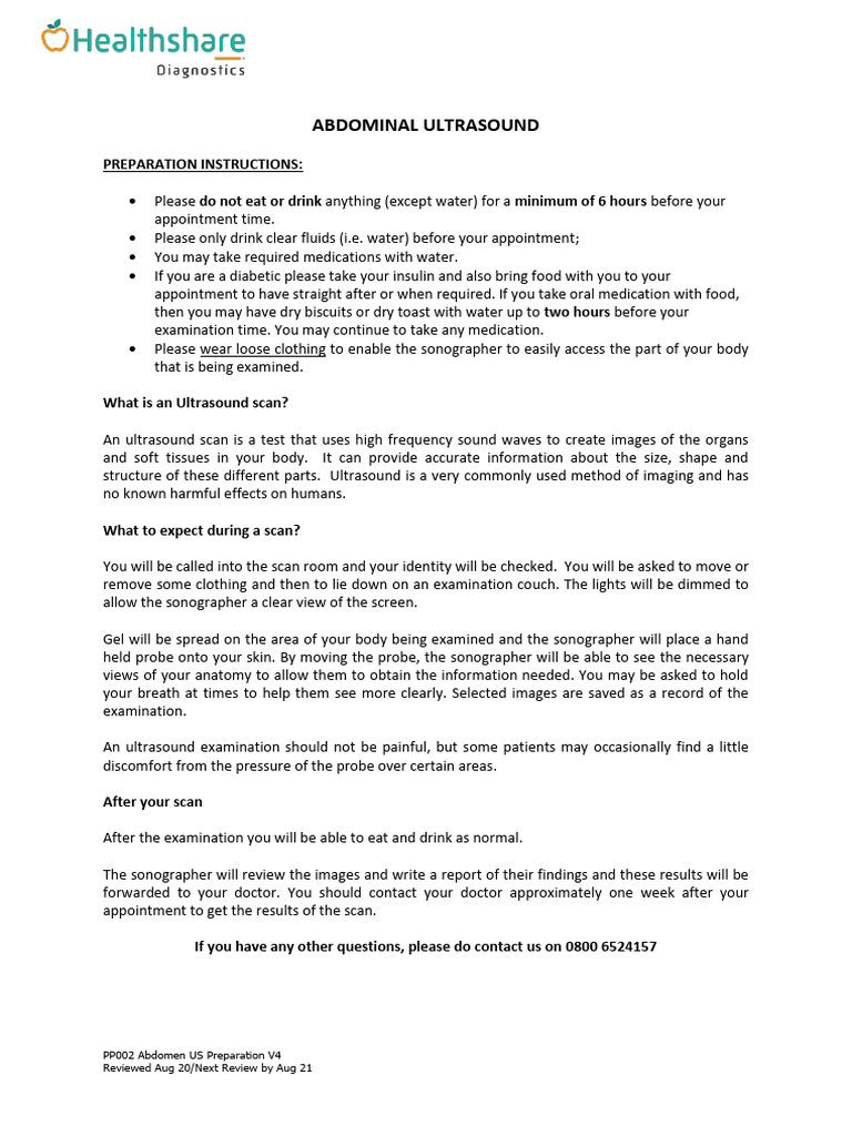 Healthshare Diagnostics Abdominal US Prep | Download Free PDF | Medical ...