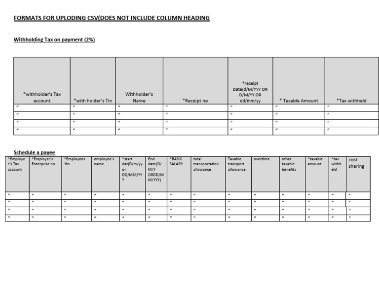 CSV Upload Formats for Tax Data | PDF | Irs Tax Forms | Economies