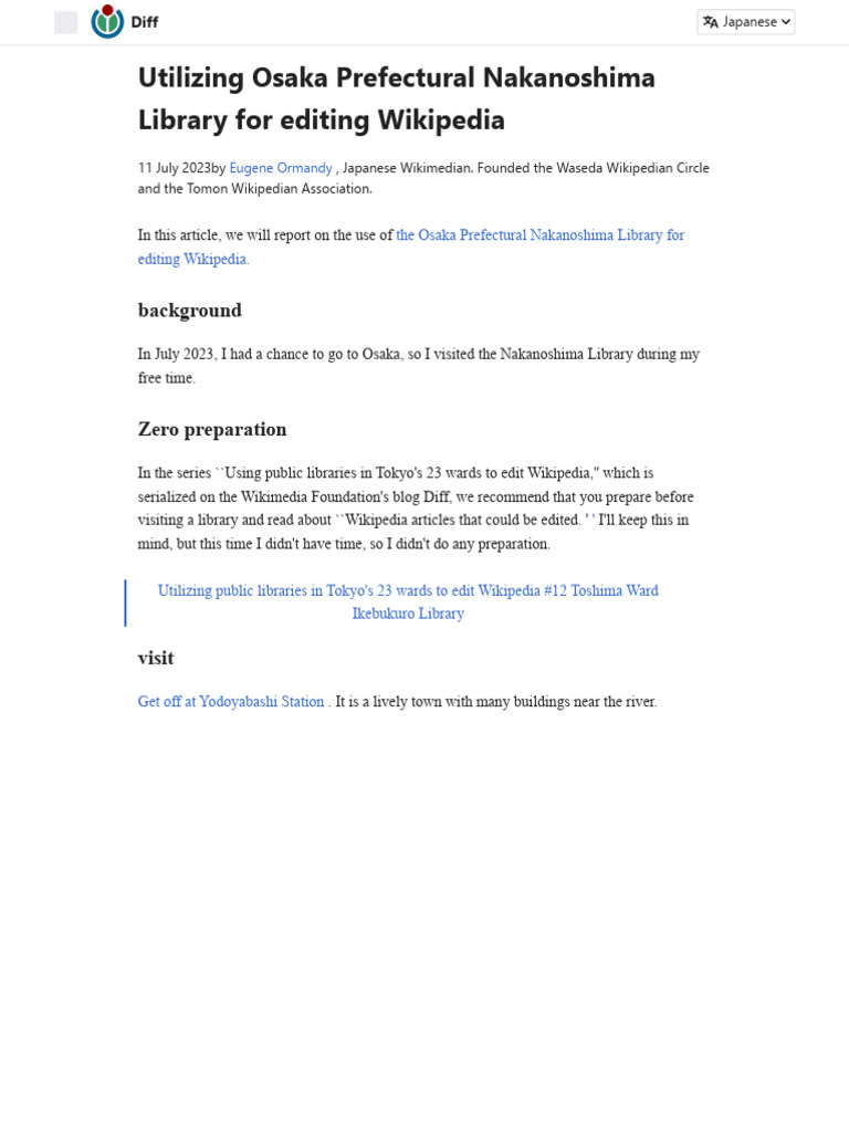 Utilizing Osaka Prefectural Nakanoshima Library For Editing Wikipedia | PDF | Wikipedia ...