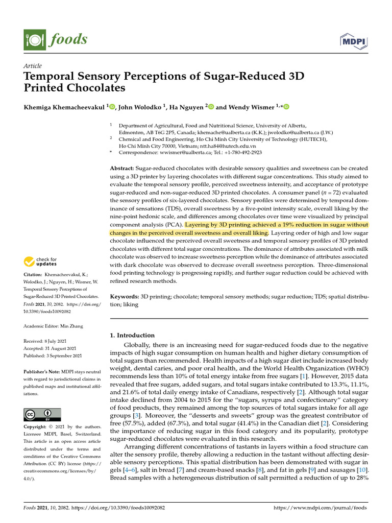 Temporal Sensory Perceptions of Sugar-Reduced 3D P | PDF | Perception ...