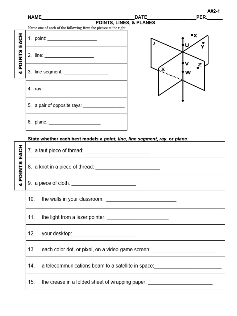 Points, Lines, and Planes Worksheet | PDF