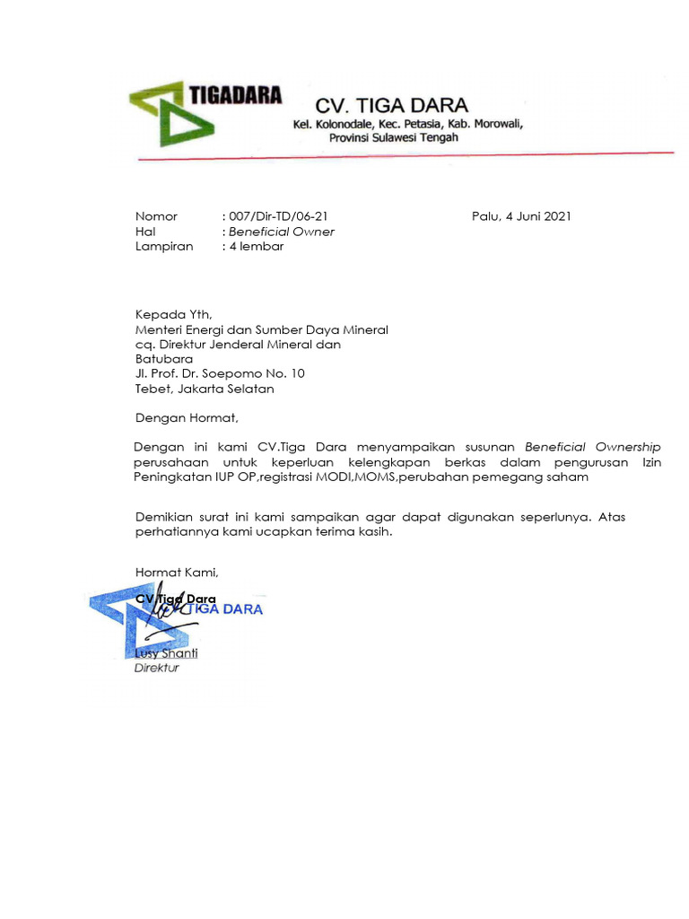 Beneficial Owner CV Tiga Dara | PDF