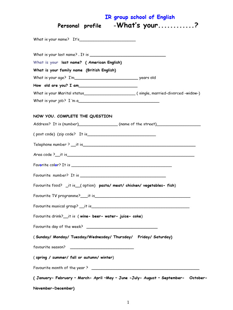English Personal Profile Questionnaire | PDF