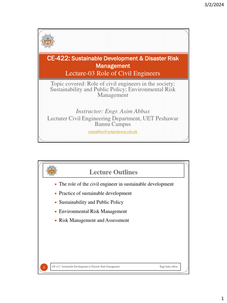 L03-Role of Civil Engineers | PDF | Risk | Risk Assessment